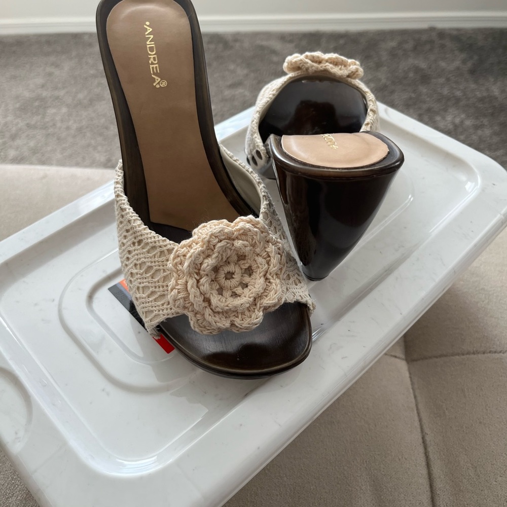 Brand Andrea High Heels, Beige Crochet Style - Gem